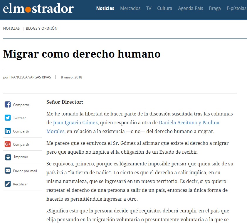El Mostrador | Migrar como Derecho Humano – Francisca Vargas – Facultad ...